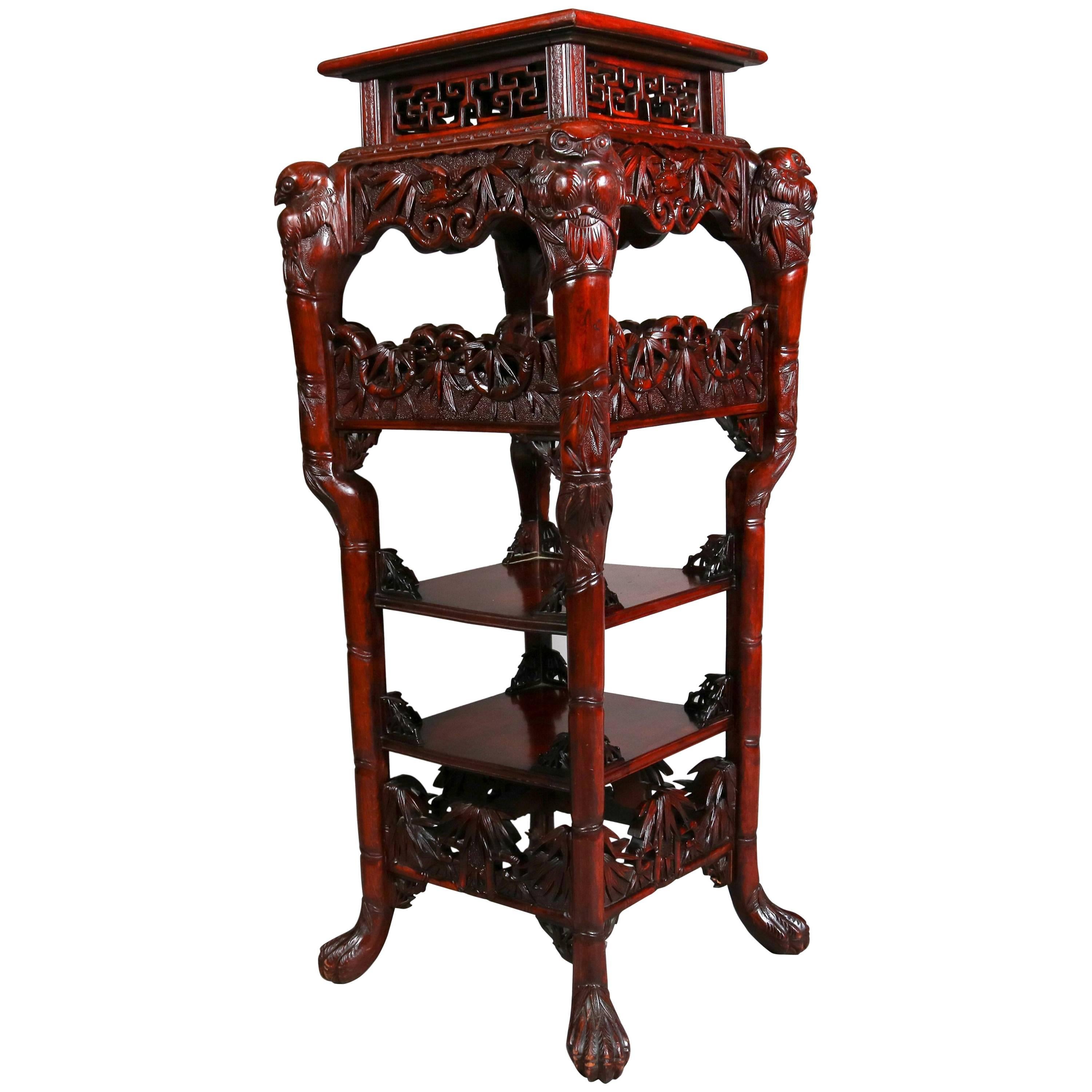 Antique Japanese Hand-Carved Hardwood Figural Owl Tiered Stand, circa ...