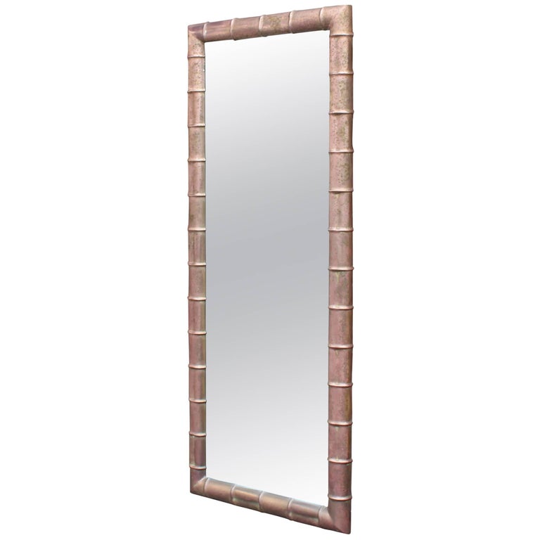 Faux Bamboo Weathered Copper Rectangular Mirror, Mid-Century Modern For ...
