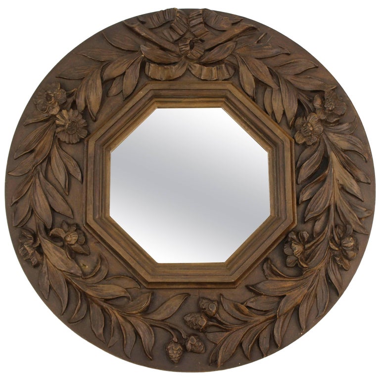 Victorian Round Mirror with Carved Frame at 1stDibs