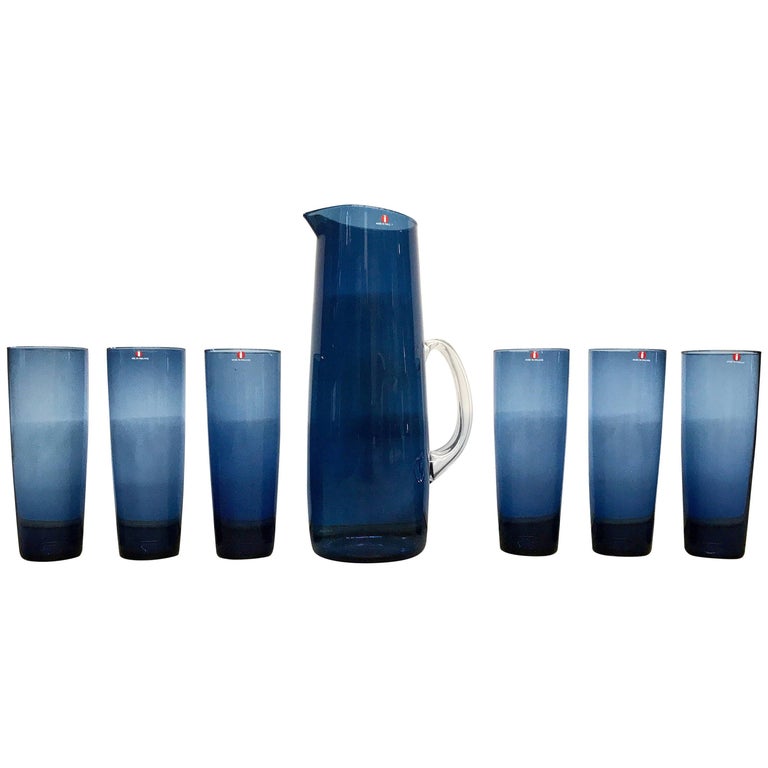 Vintage Timo Sarpaneva for Iittala Pitcher and Glass Set in Blue at 1stDibs