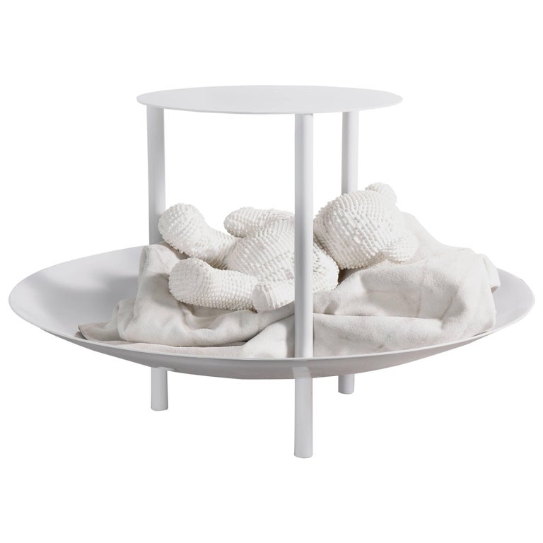 Contemporary Powder-Coated Magazine Rack Side Table and Catchall Pale ...