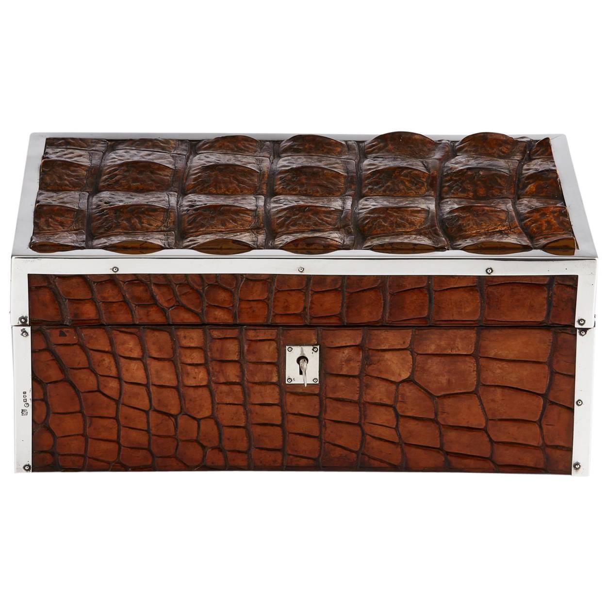 Antique Late 19th Century Crocodile and Silver Cigar Box, Date London ...