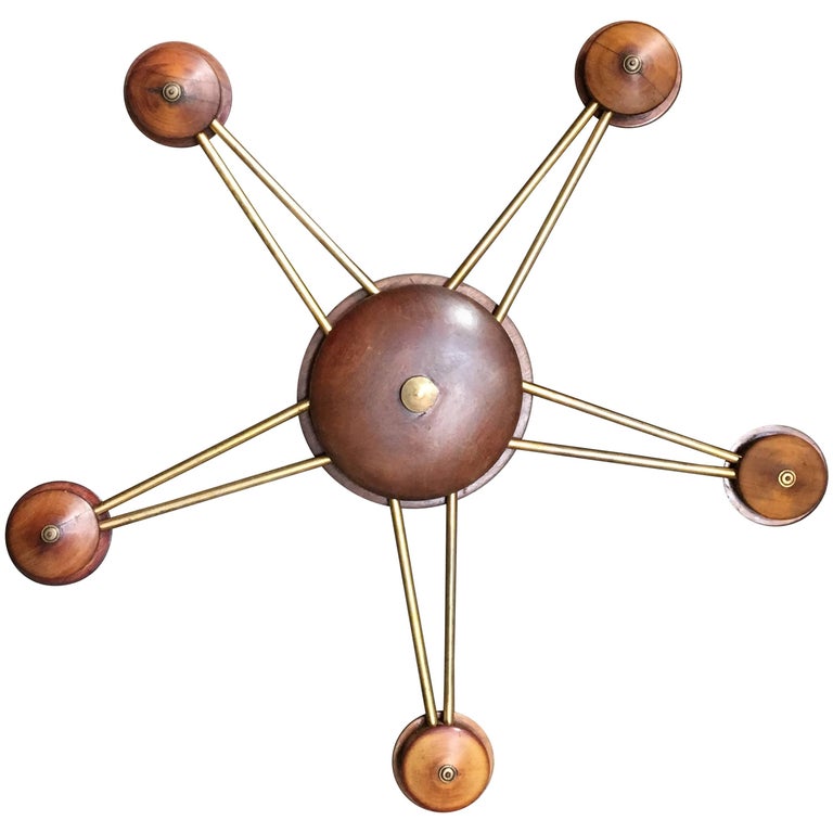 Scandinavian Brass and Walnut Five-Point Star Library Chandelier at 1stDibs
