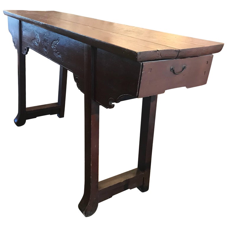 19th Century Red Chinese Altar Table Rustic or Entryway Pagoda Table at ...