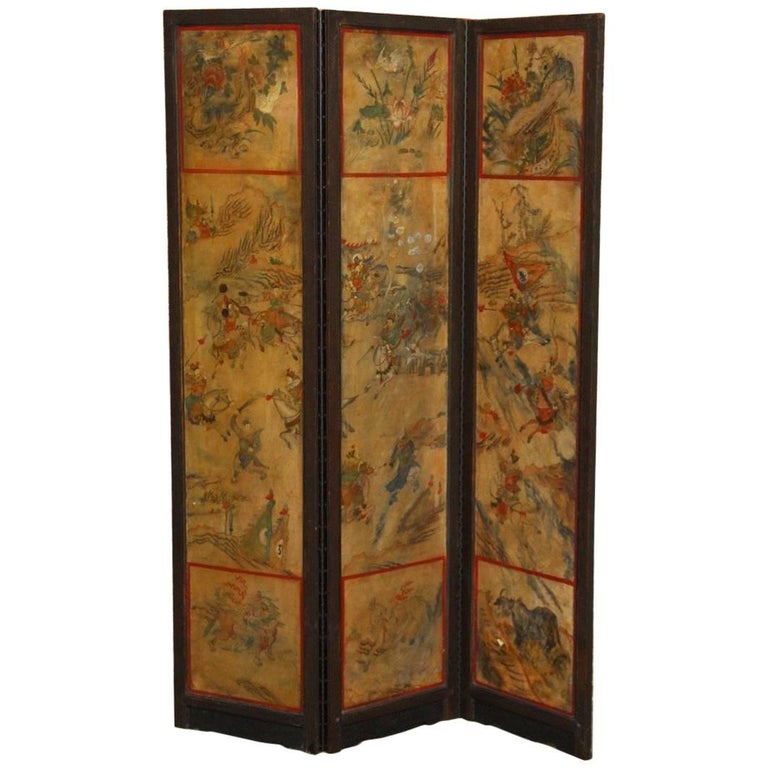 Chinese Qing Dynasty Three-Panel Scroll Lacquered Screen at 1stDibs