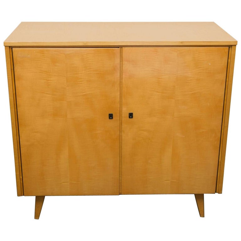 Midcentury Blonde Mahogany and Tiger Maple Cabinet at 1stDibs