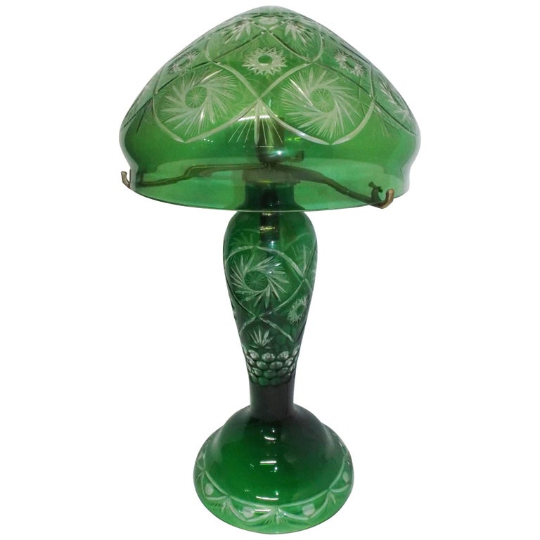 Green Crystal Overlay Cut-Glass Lamp at 1stDibs