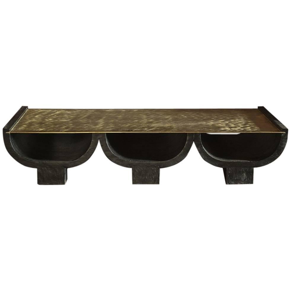 Dark Wood and Brass Triple Coffee Table For Sale at 1stDibs