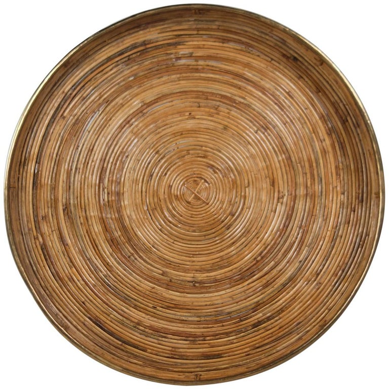 Large Bamboo Tray with Brass Edge at 1stDibs