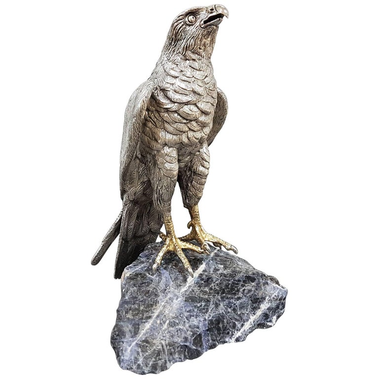 20th Century Italian Sterling Silver Hawk on a Sodalite Stone For Sale ...