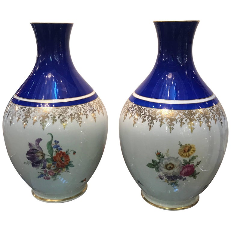 Large Pair of German Porcelain Vases For Sale at 1stDibs