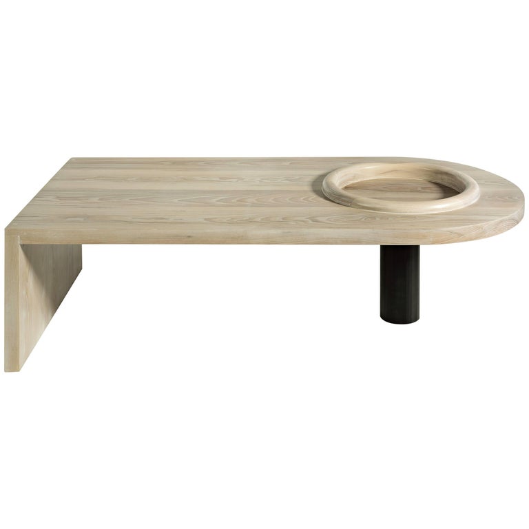 Monolith Slab Coffee Table by Phaedo, White - Washed Ash with Raised ...