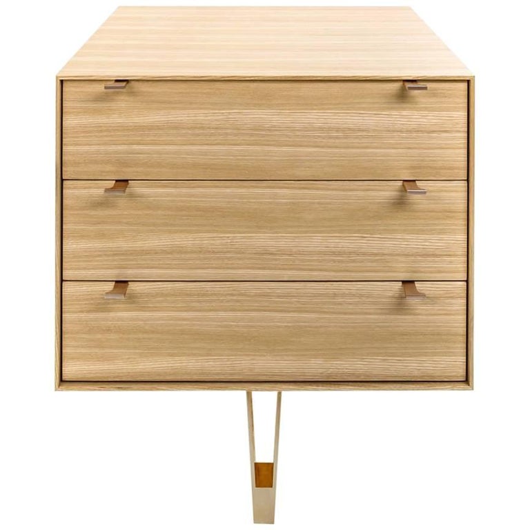 Saxton Cabinet / End Table with Japanese Sen Veneer and Bronze Legs For ...