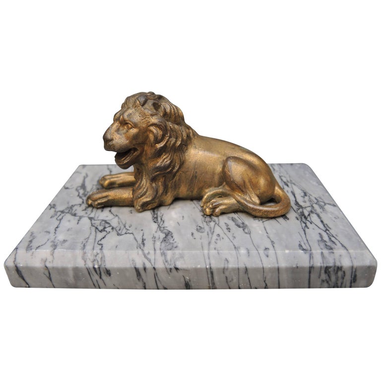 19th Century Dutch Cast Gilt Metal Lion Statue Paper Weight at 1stDibs