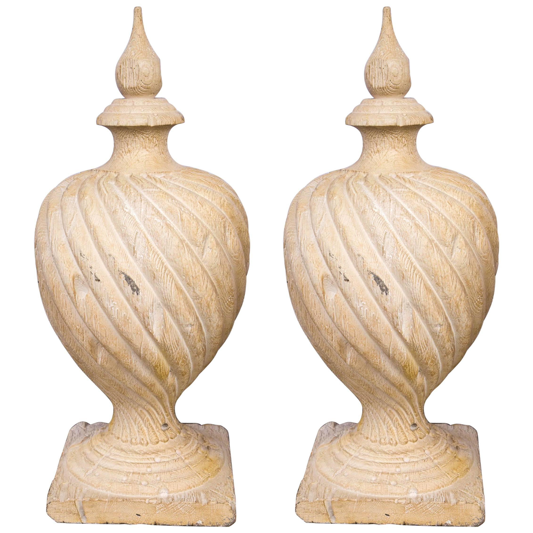 Pair of Neoclassical Style Finials of Carved and Painted Wood For Sale ...