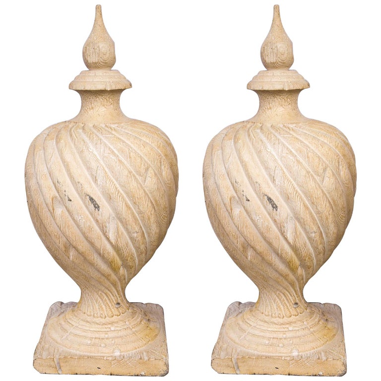 Pair of Neoclassical Style Finials of Carved and Painted Wood For Sale ...