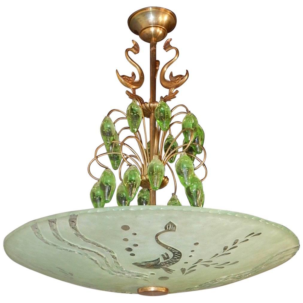 Swedish Art Deco Fish Themed Hanging Fixture by Orrefors, circa 1920 at ...