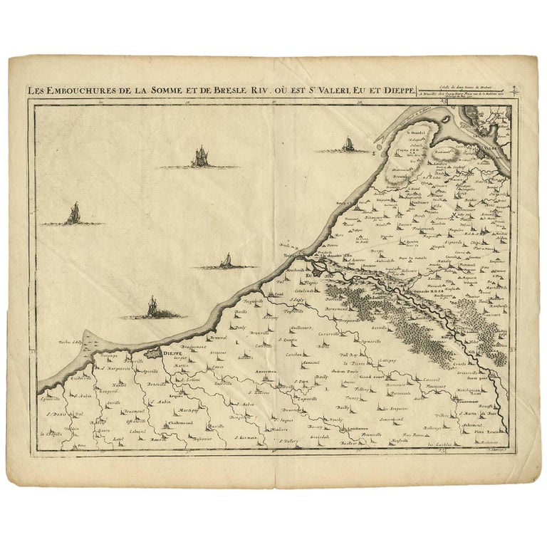 Antique Map of the Coast of France, 1710 For Sale at 1stDibs