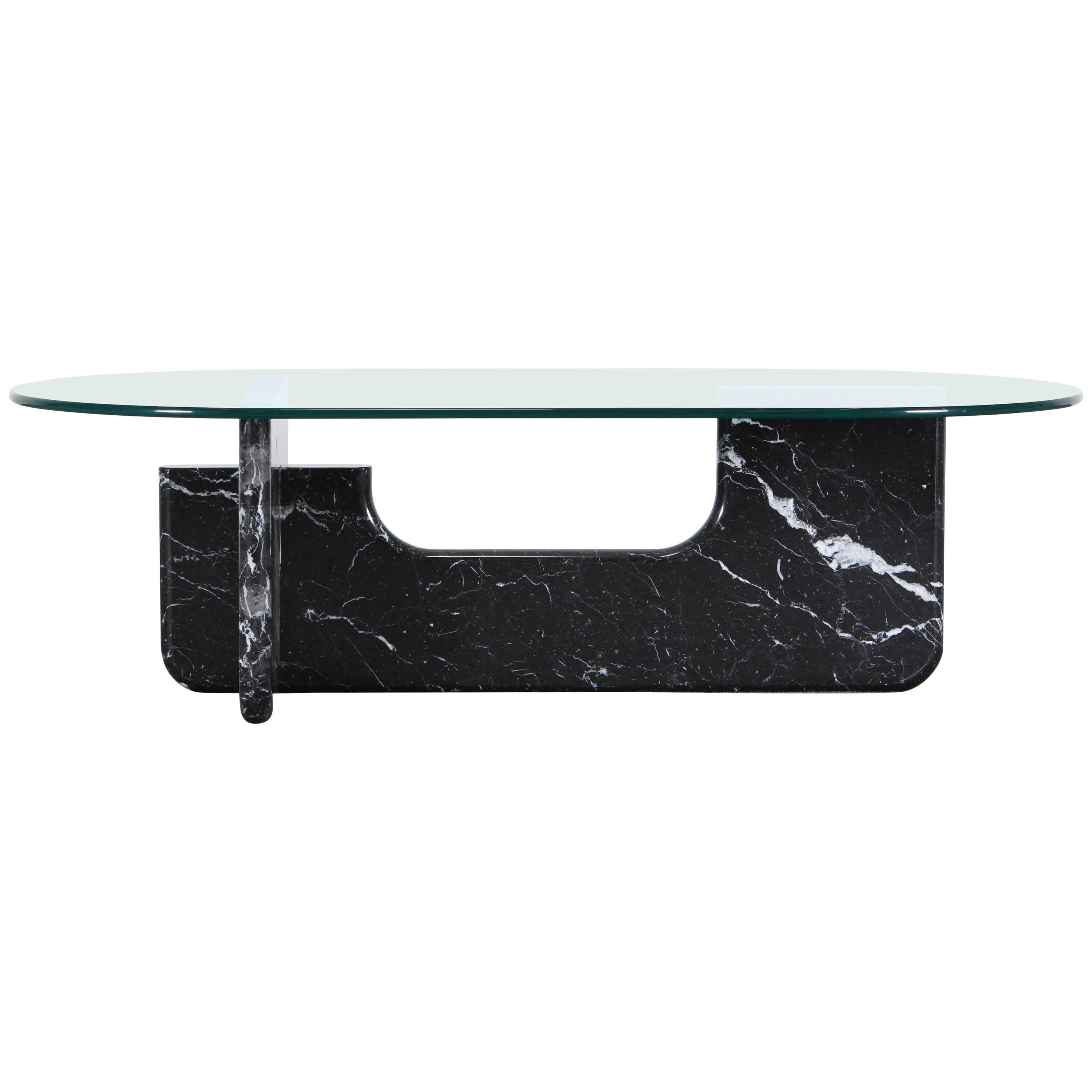Noguchi Style Marble and Glass Coffee Table, 1980 at 1stDibs
