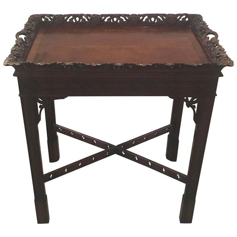 Mahogany Carved Small Chinese Chippendale Tea Table at 1stDibs