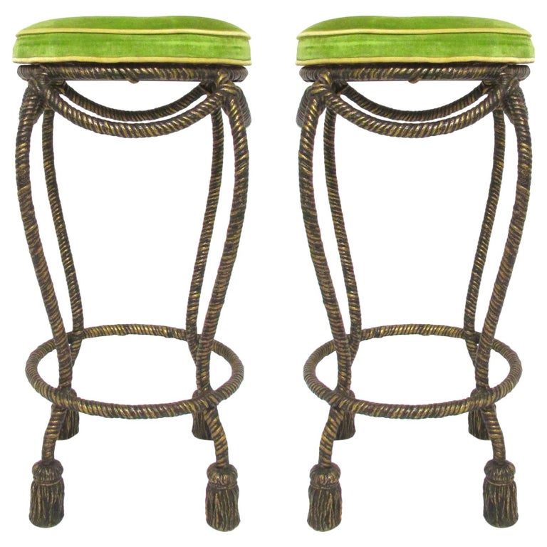 Pair of Hollywood Regency Gilt Metal Swivel Bar Stools, circa 1950s at ...