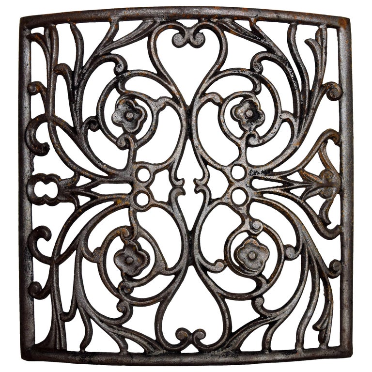 Curved Iron Heat Grate with Floral Motif, Multiple Available at 1stDibs