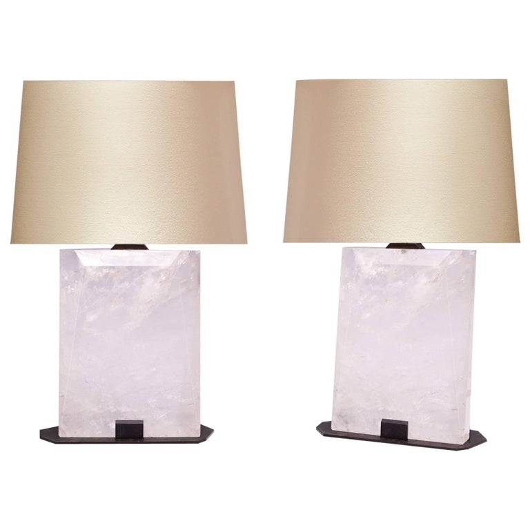 Pair of Block Form Dark Rock Crystal Quartz Lamps For Sale at 1stdibs