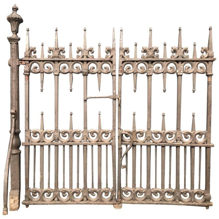 A Pair of Gothic Revival Cast Iron Gates with Acorn Finials and the ...