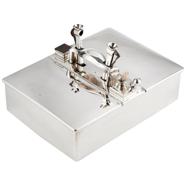 Antique Silver Cigar Box with Dual Lids and Multi-Function Accessories ...