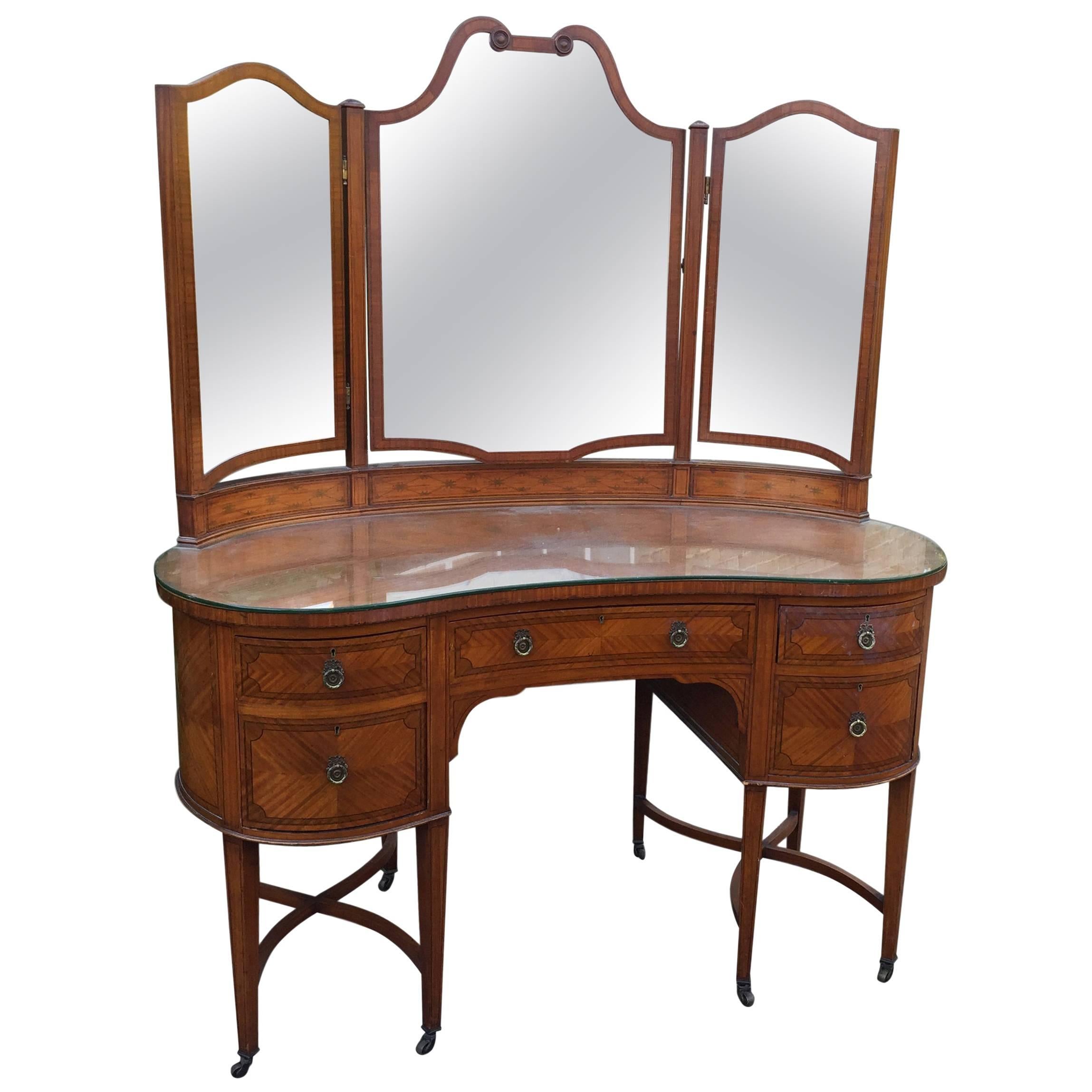 Edwardian Satinwood Kidney Shape Dressing Table For Sale at 1stDibs