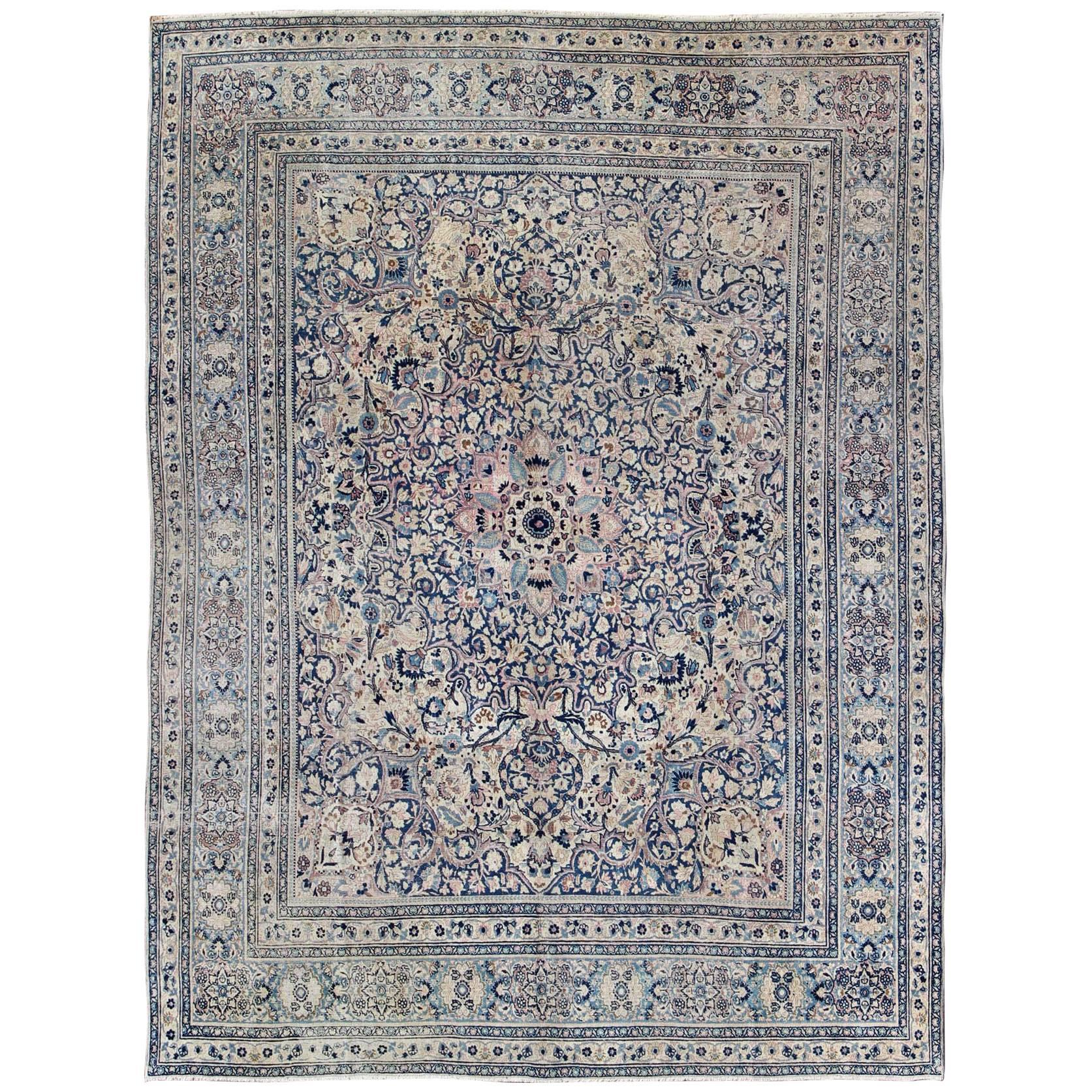 Royal Ornate Floral Antique Persian Khorassan Rug in Many Shades of ...