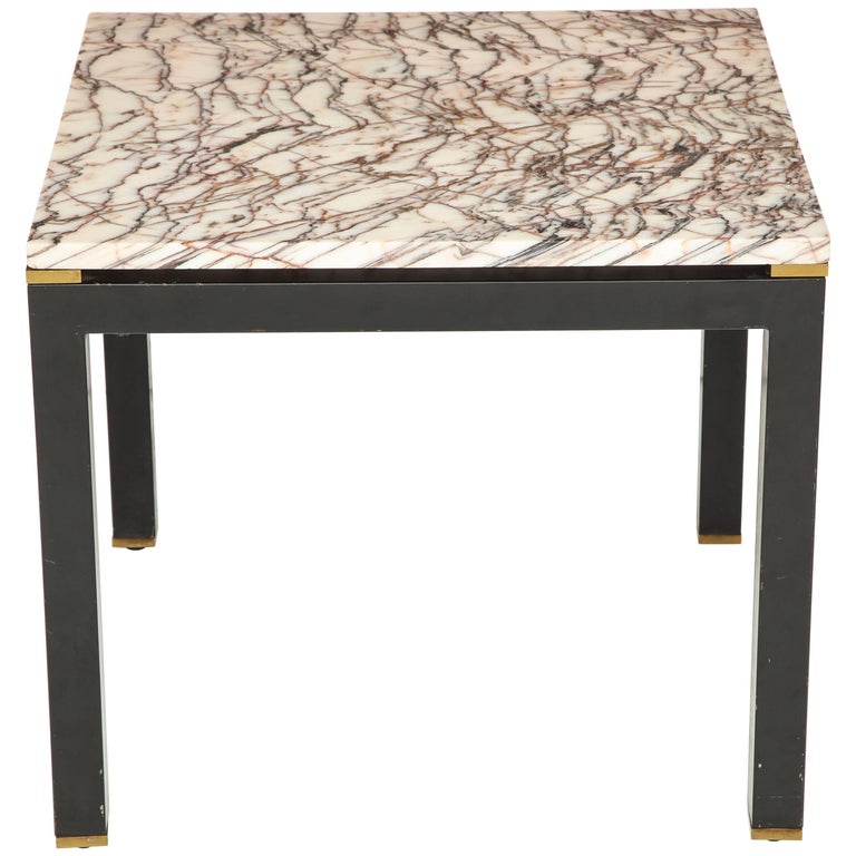 Italian Iron Parson's Style Side Table with Marble Top and Brass ...