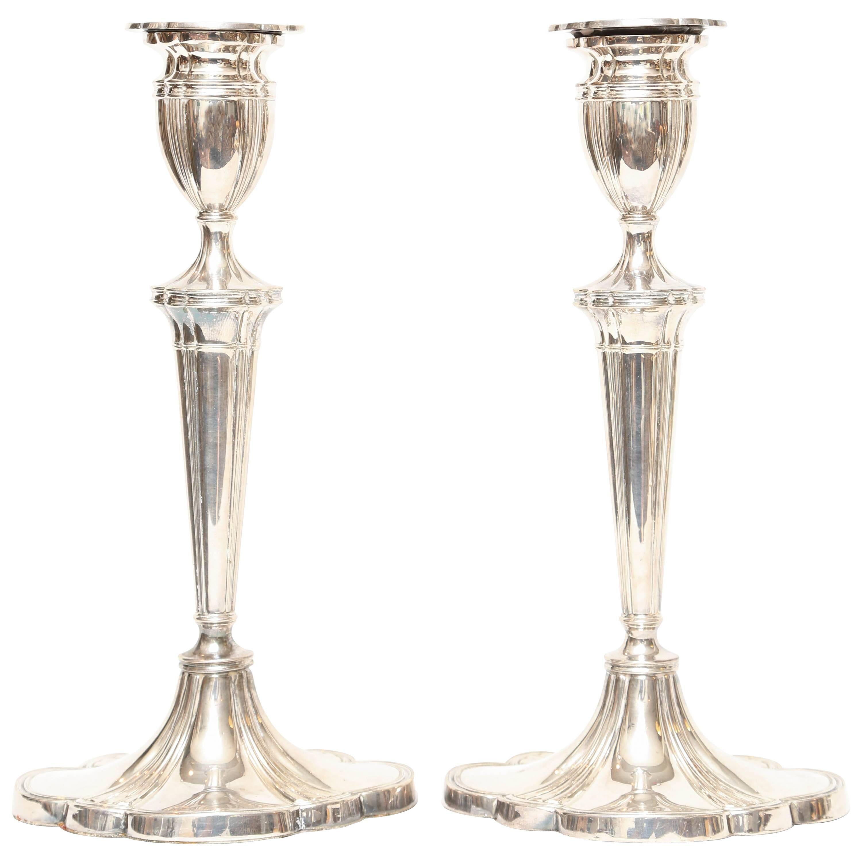 Pair of Tall English Sterling Candlesticks at 1stDibs