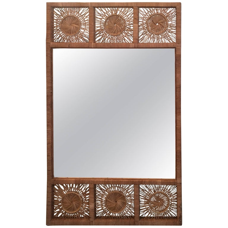 Rattan Boho Oversized Wall Mirror Tropical Palm Beach Bamboo at 1stDibs