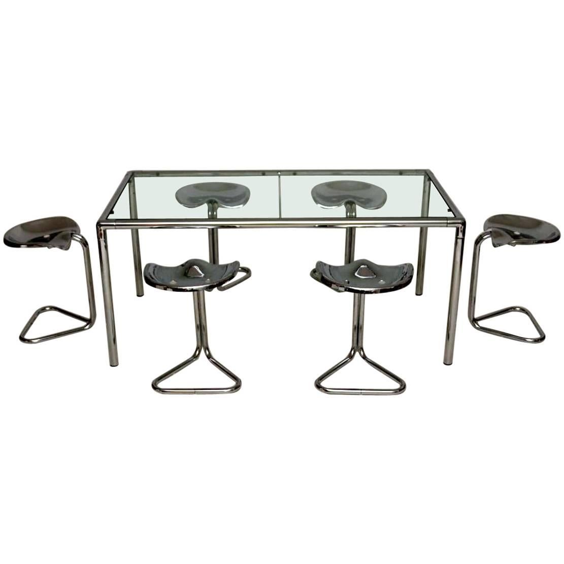 1970s Vintage Dining Table and Tractor Stools by Rodney Kinsman for OMK ...