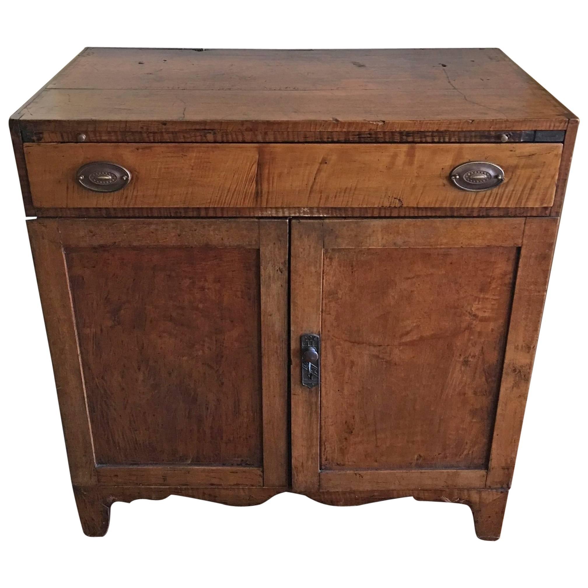 Tiger Maple Cabinet with a Pull-Out Shelf and Two Drawers, 19th Century ...