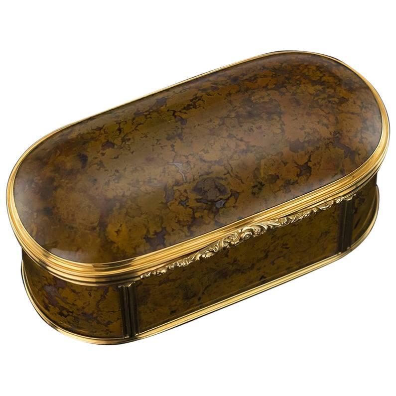 Antique German Large 18-Karat Gold-Mounted Hardstone Snuff Box, circa ...