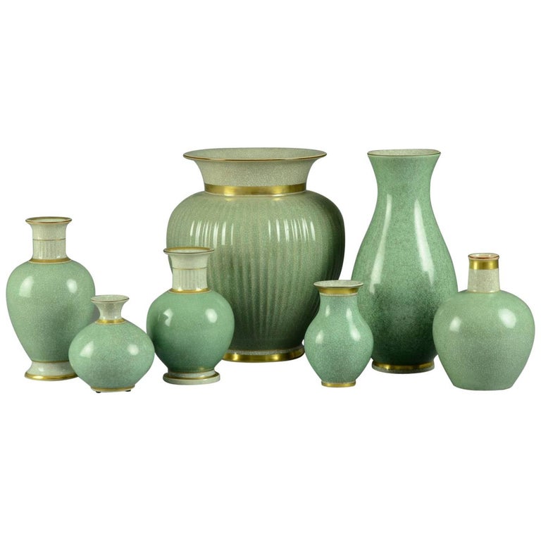 Seven Crackleware Vases by Royal Copenhagen For Sale at 1stDibs