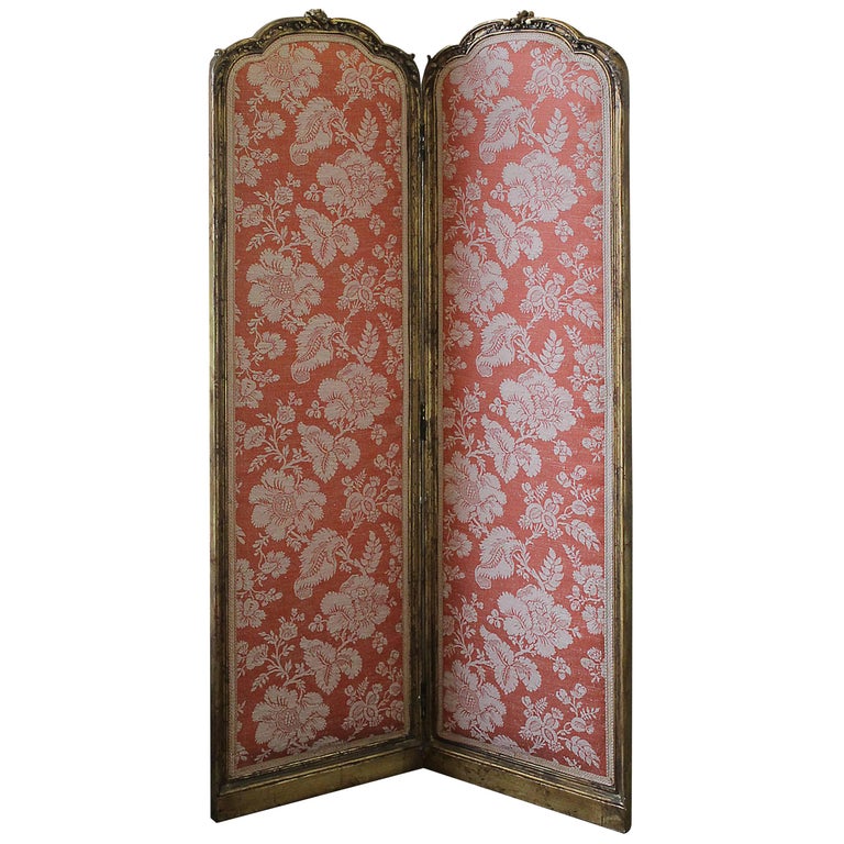 Early 20th Century Giltwood Two-Panel Dressing Screen in Scalamandre ...
