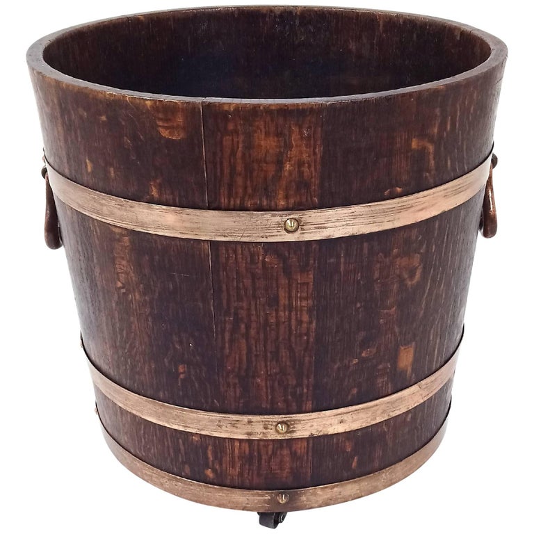 Edwardian Brass Bound Oak Log Bin at 1stDibs