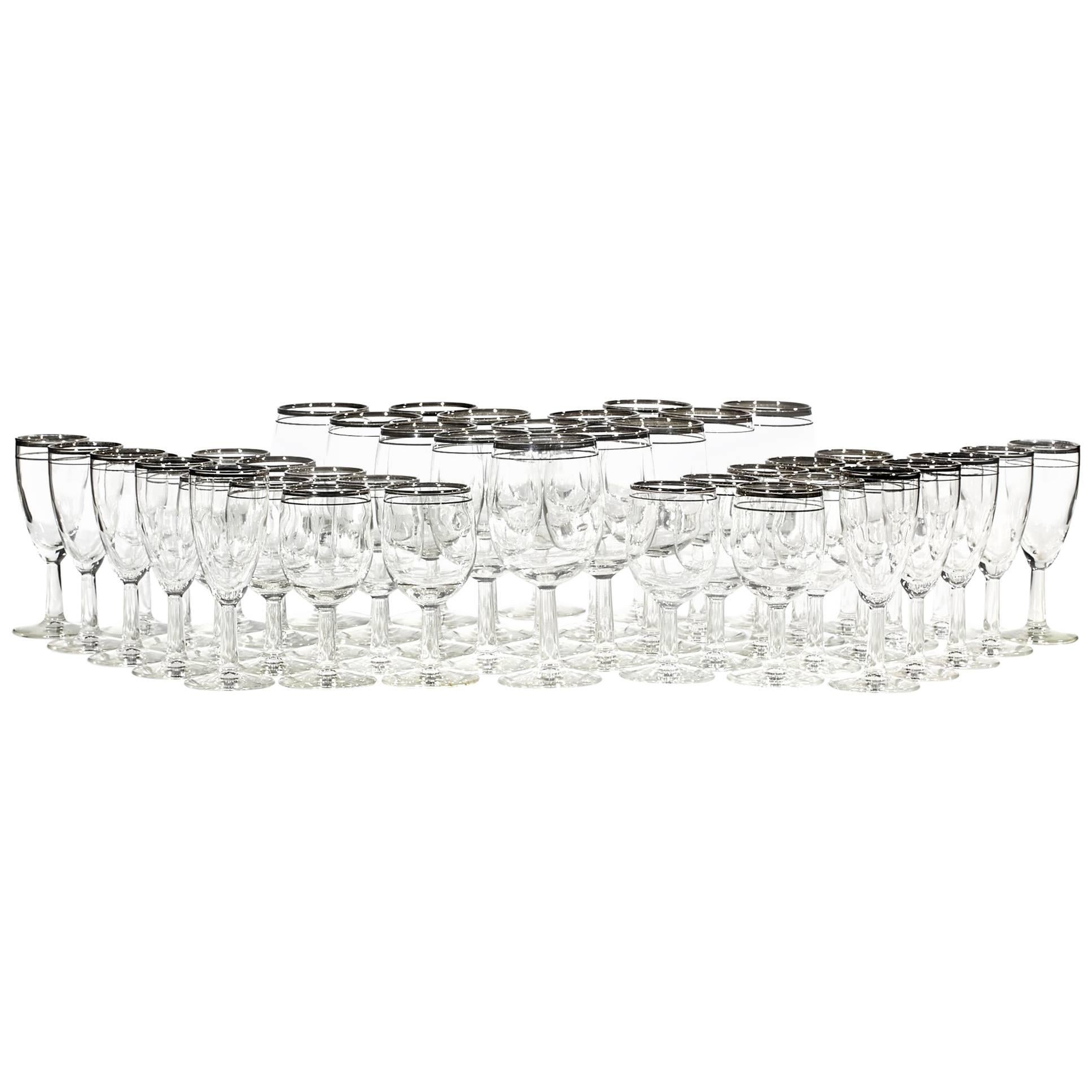 Mid-20th Century Modern Double Silver Ring Glass Stems, 45 Pieces For ...