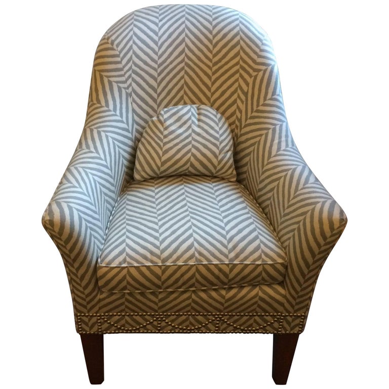 Stunning Grey and White Chevron Upholstered Club Chair For Sale at 1stDibs