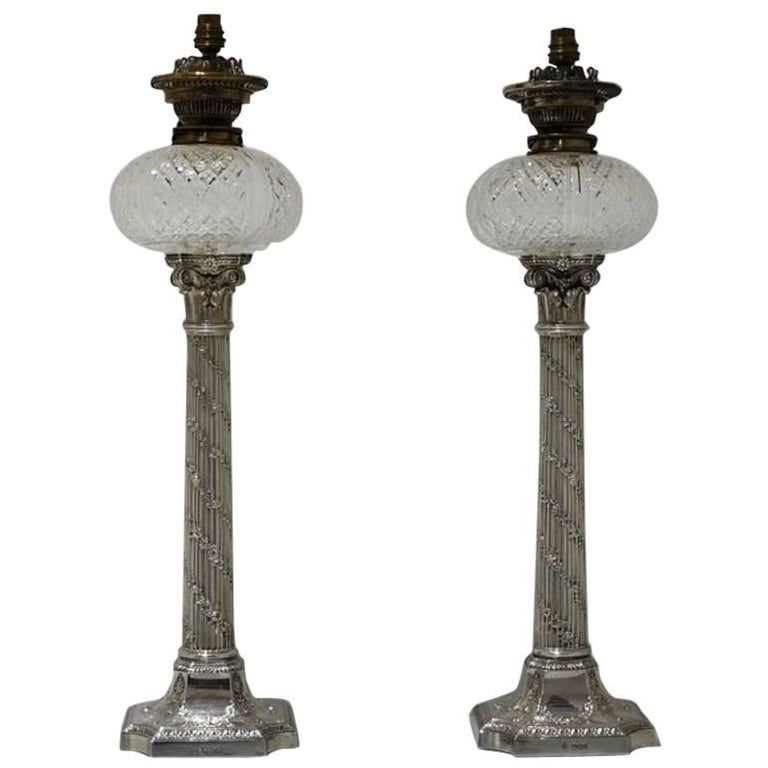 Pair of Large Antique Victorian Sterling Silver Lamps Horace Woodward ...