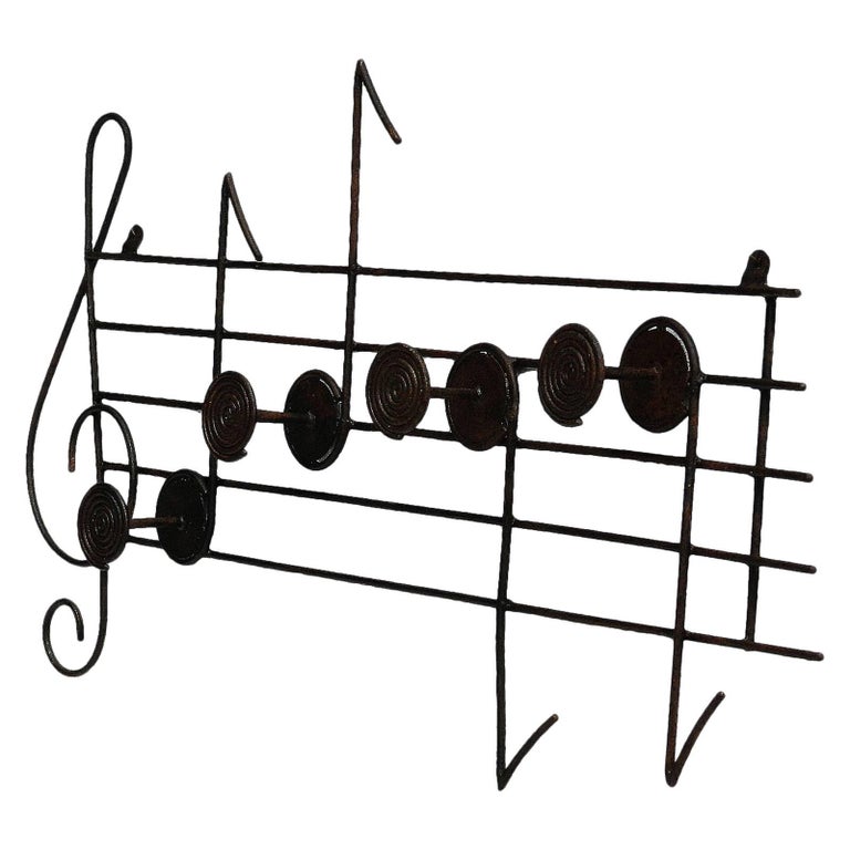 Midcentury Coat and Hat Rack Musical Notes Iron Wall Mount at 1stDibs