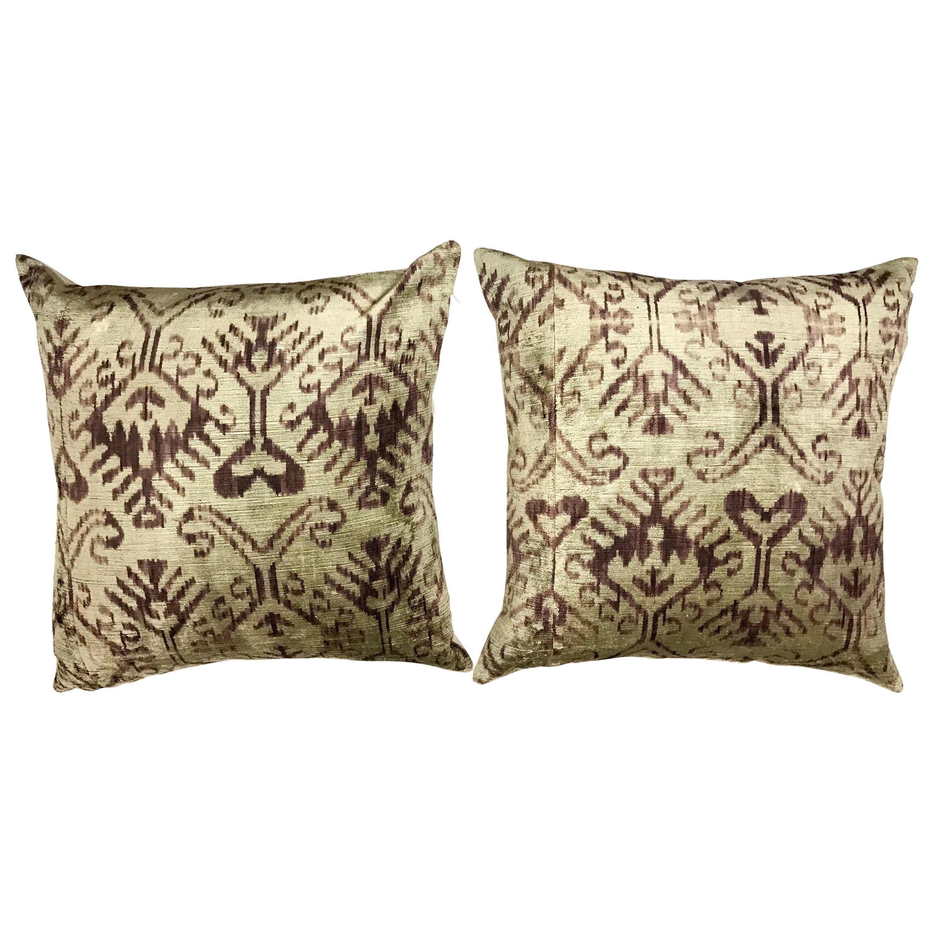 Pair of Large Black and Blue Silk Ikat Pillows For Sale at 1stDibs