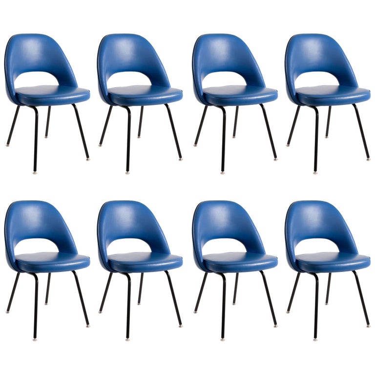 Eight Blue Eero Saarinen Armless Executive Chairs by Knoll ...