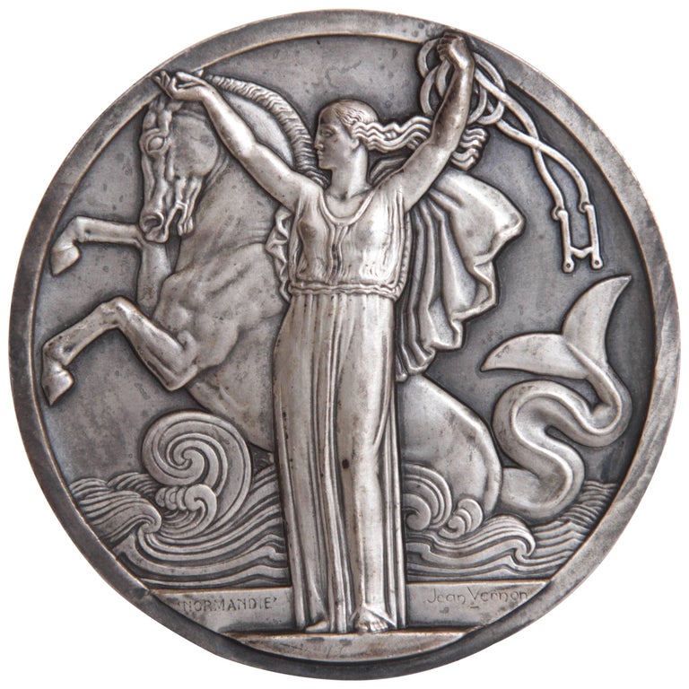 Art Deco French Normandie Medallion by Jean Vernon Silvered Bronze at ...