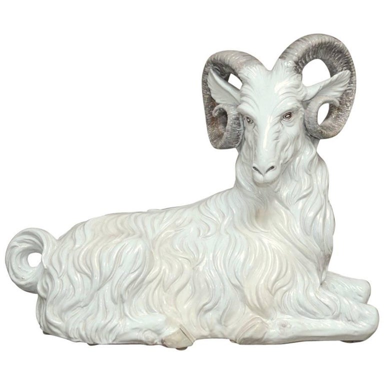 Italian Majolica Glazed Terracotta Ram at 1stDibs