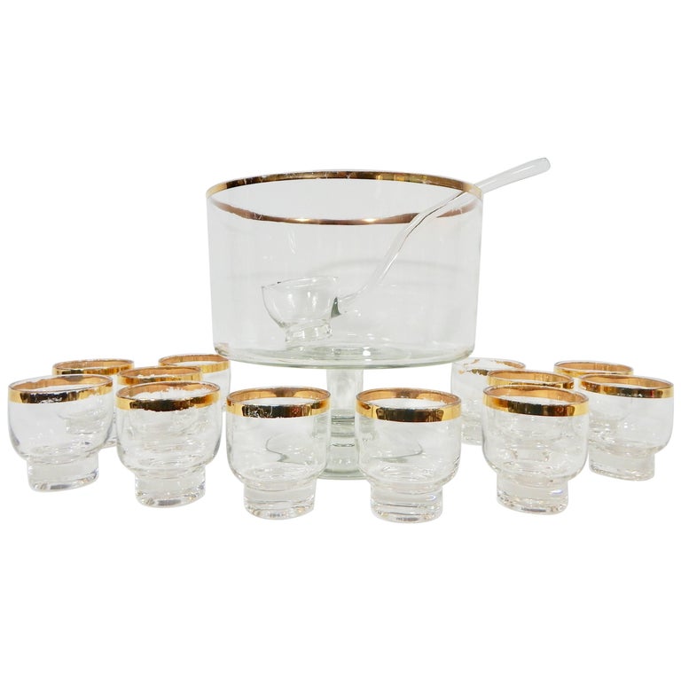 1960s Gold Rimmed Punch Bowl Set at 1stDibs