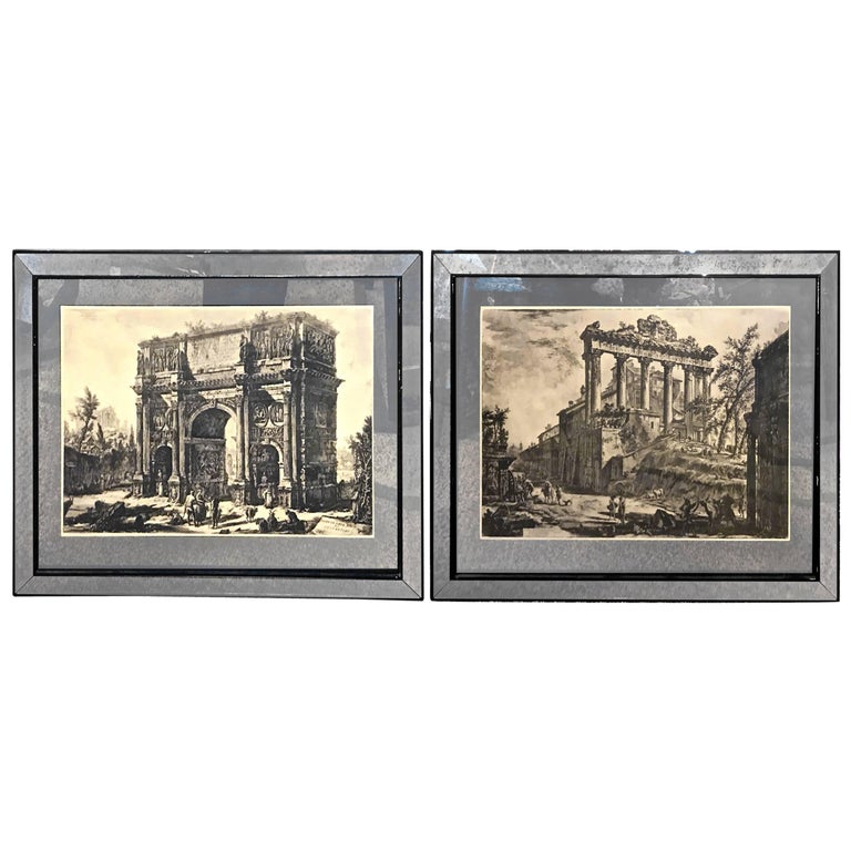 Pair of Piranesi Engravings in Mirrored Frames and Mats at 1stDibs